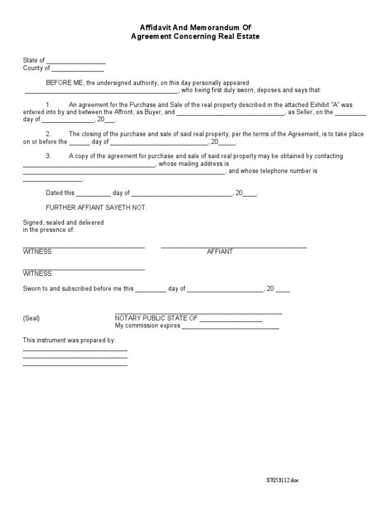 Affidavit for Real Estate Agreement | PDF