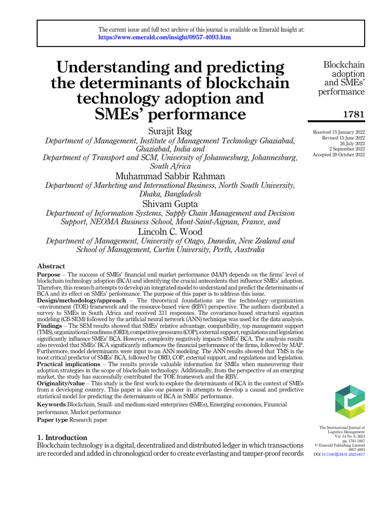 Determinants of Blockchain Adoption in SMEs | PDF | Survey Methodology ...