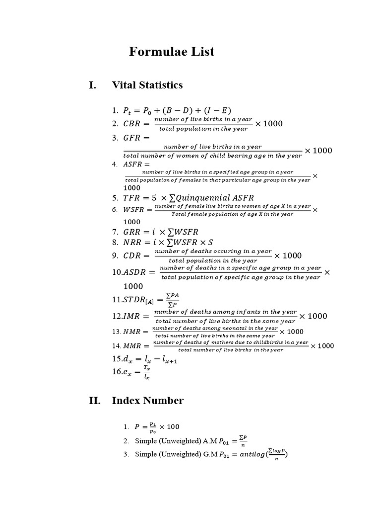 Statistics Formulas and Equations List | PDF | Probability | Mathematics
