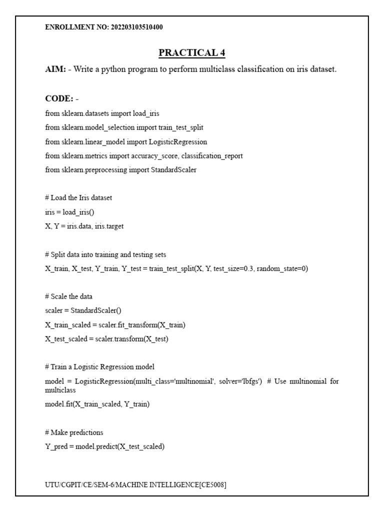 Write A Python Program To Perform Multiclass Classification On Iris ...