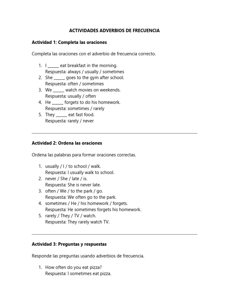 Actividades Adverbios de Frecuencia | PDF