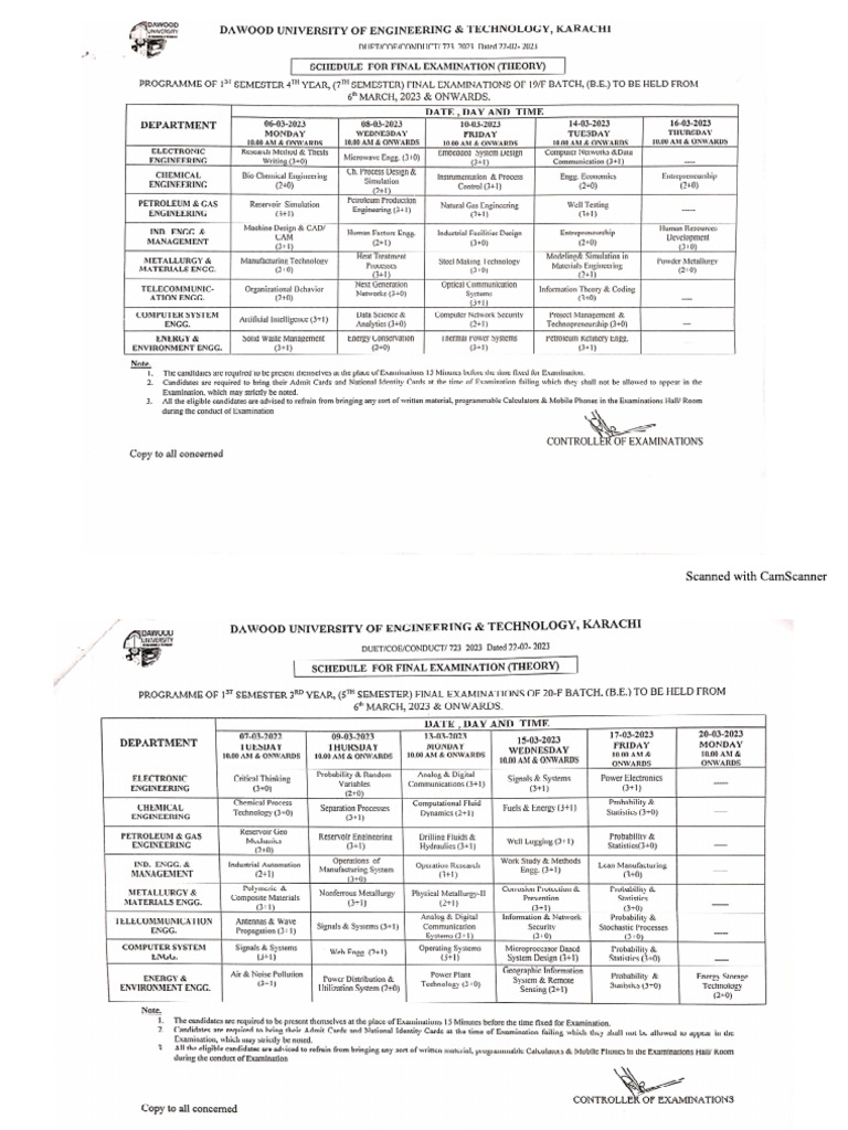 Final Exam Schedule March 2023. | PDF