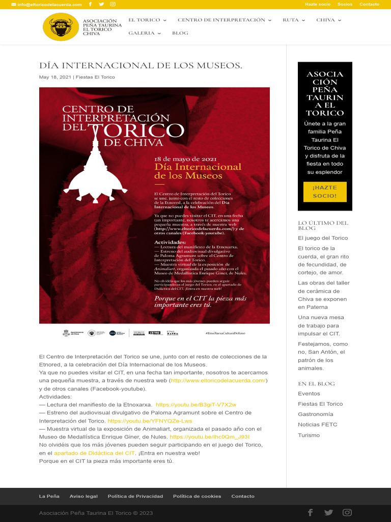 Día Internacional de Los Museos. - El Torico de La Cuerda Asociación ...