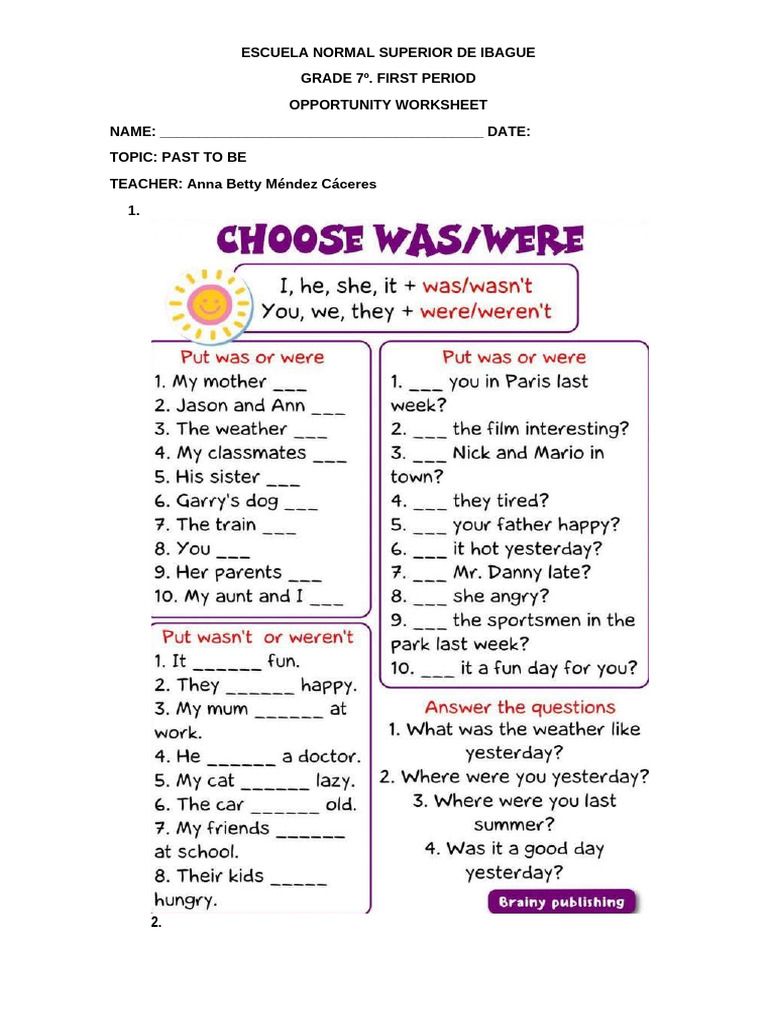 Opportunity Worksheet No. 1 Past To Be | PDF