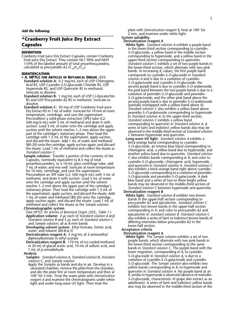 Cranberry Extract Capsules Monograph | PDF | Chromatography | Cranberry