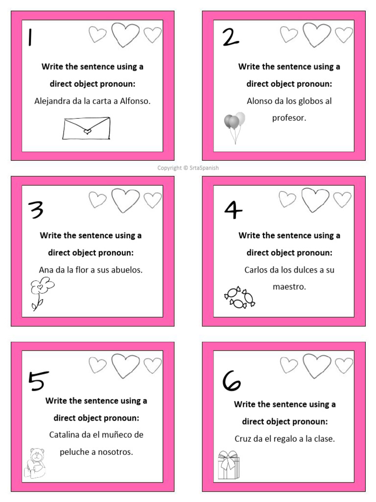 Direct Object Pronouns Task Cards | PDF