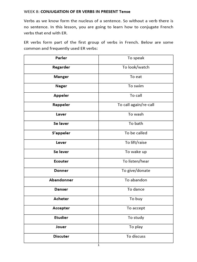 Week 8 - Conjugation of Er Verbs in Present Tense | PDF | Semantic Units | Linguistic Typology