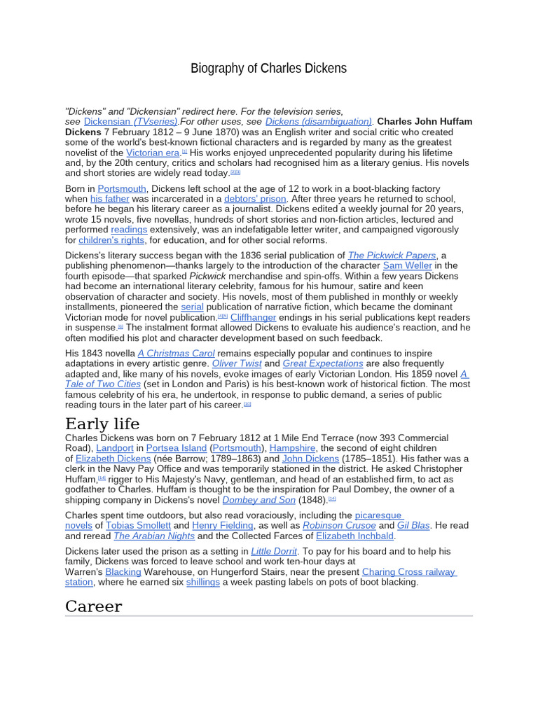Biography of Charles Dickens | PDF | Charles Dickens | The Pickwick Papers