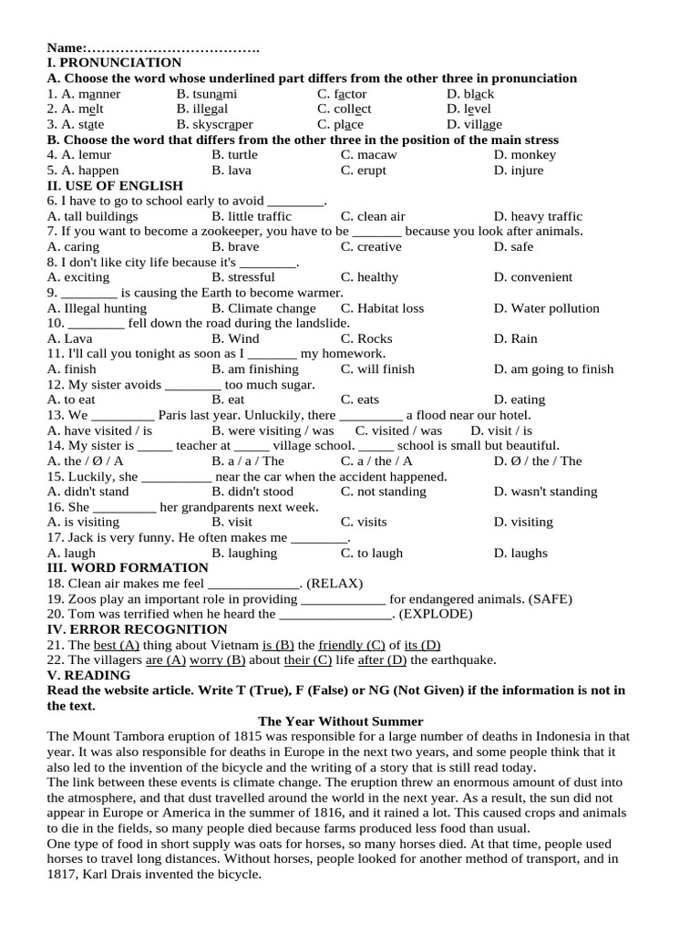 English Language Skills Assessment Test | PDF