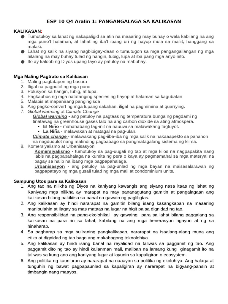 Aralin 1 - Pangangalaga Sa Kalikasan - Lecture | PDF