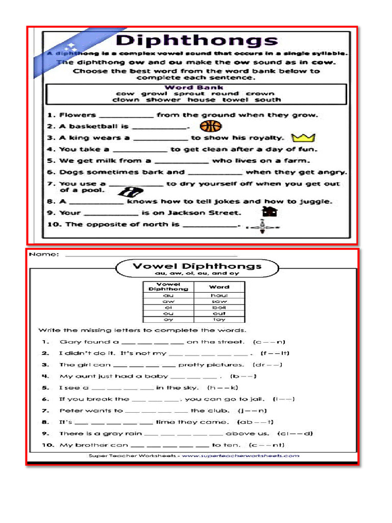 Worksheet 5 Diphthongs | PDF