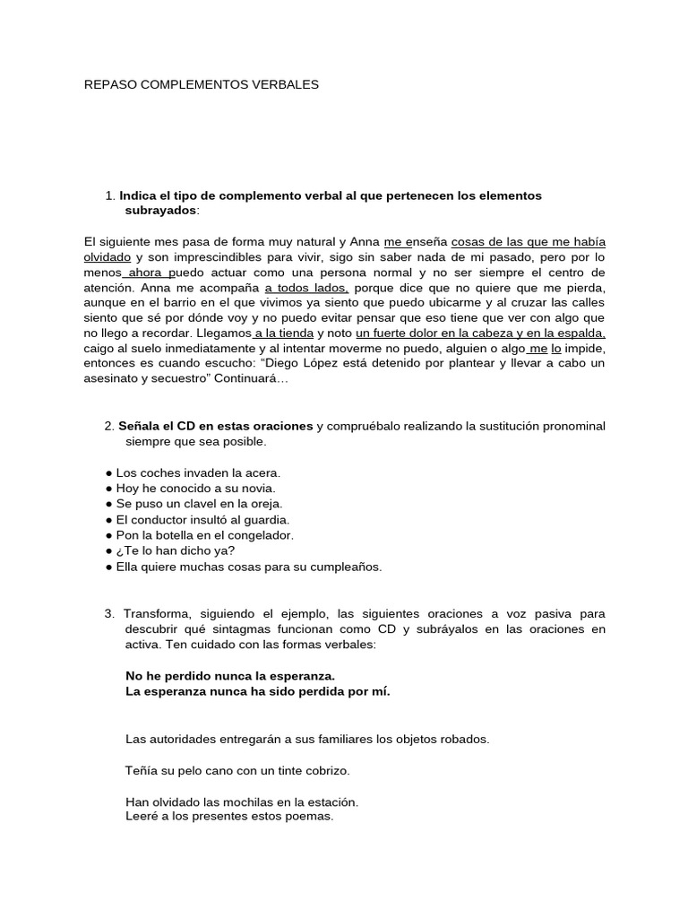 Repaso Complementos Verbales | PDF | Oración (Lingüística)