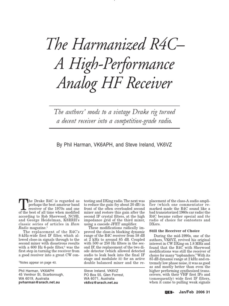 The Harmanized R4C - QEX-2006-01 | PDF | Amplifier | Detector (Radio)