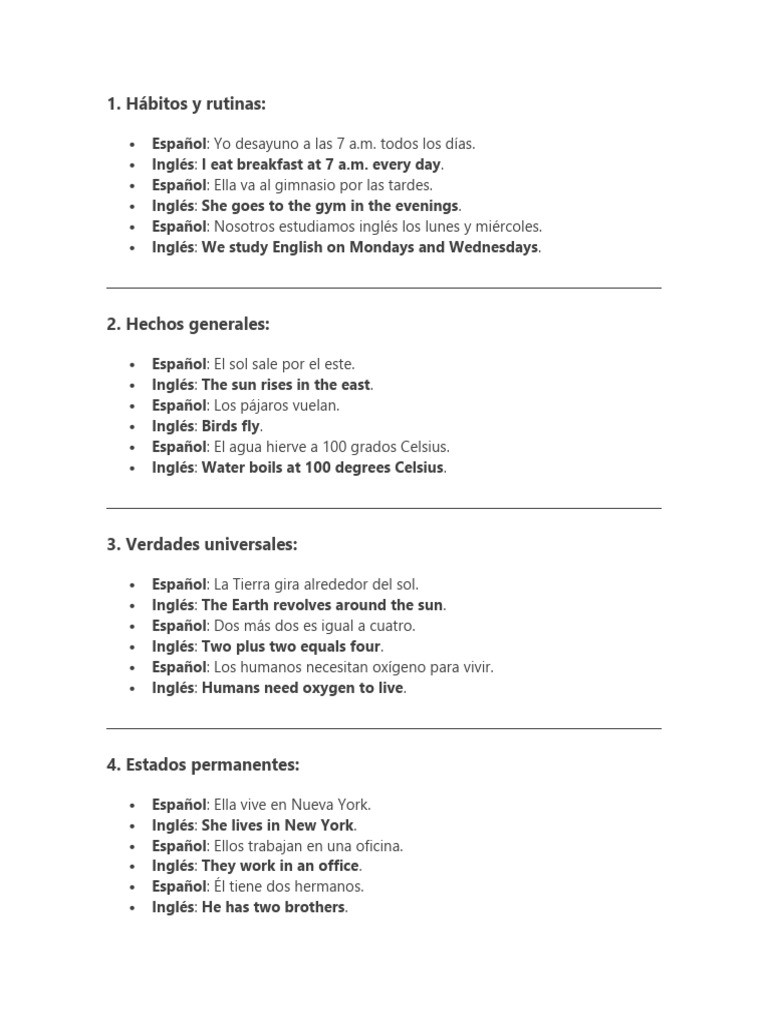 Oraciones en presente simple en inglés | PDF