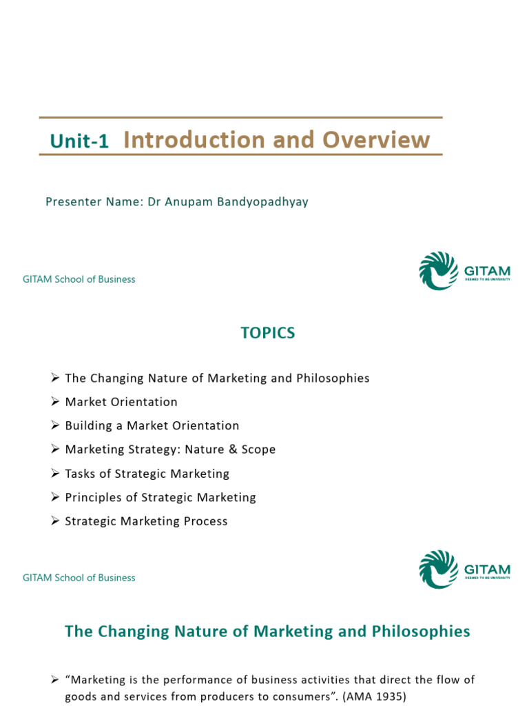 Unit I Introduction and Overview | PDF | Marketing | Marketing Strategy
