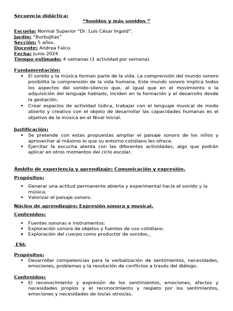 Actividades Sonoras para Niños de 5 Años | PDF | Educación de la ...