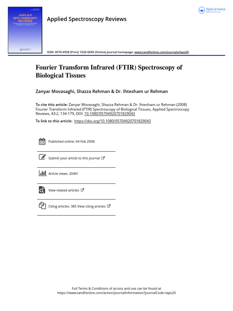 Fourier Transform Infrared FTIR Spectroscopy of Biological Tissues ...