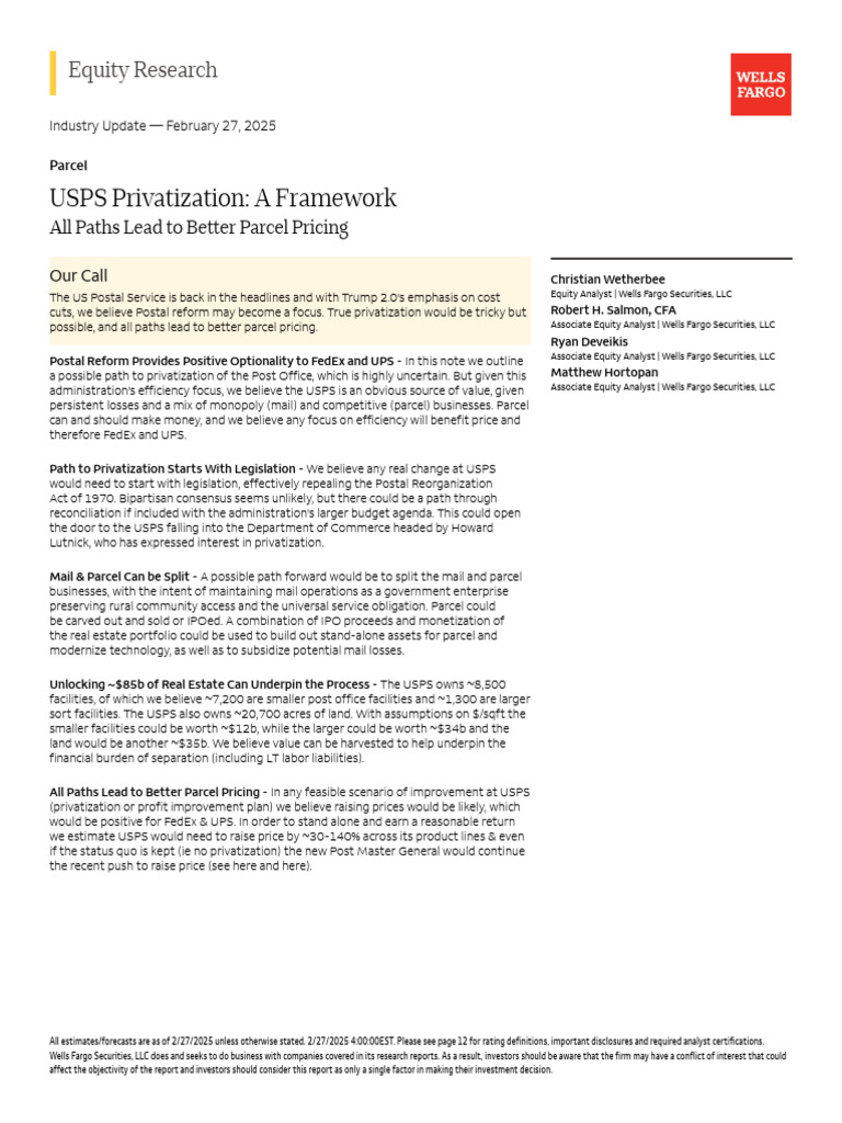 USPS Privatization and Parcel Pricing Insights | PDF | United States ...
