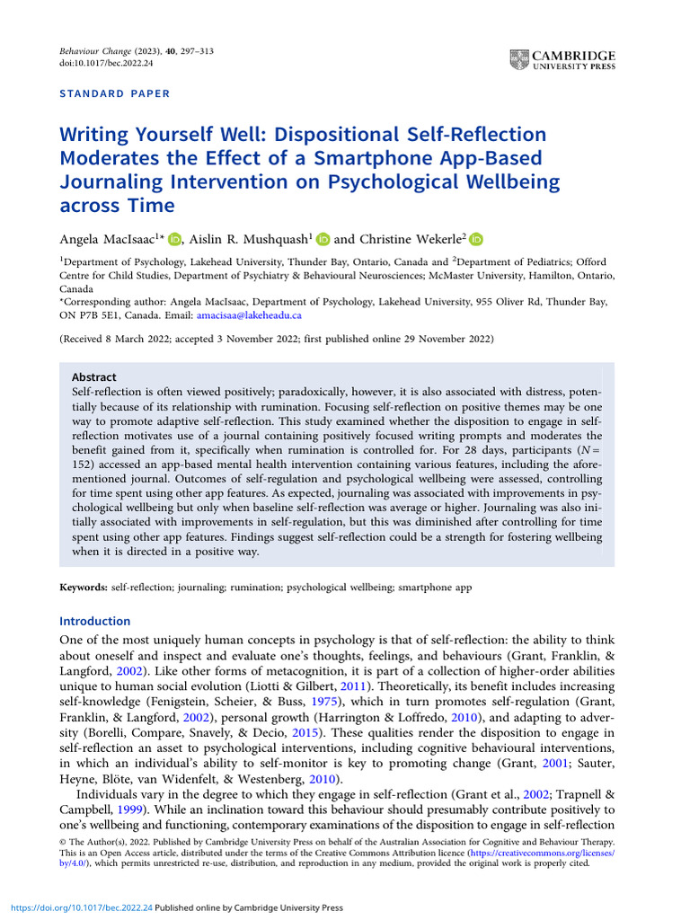 Writing Yourself Well Dispositional Self Reflection Moderates The ...