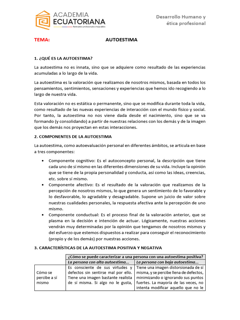AUTOESTIMA | PDF | Autoestima | Comportamiento