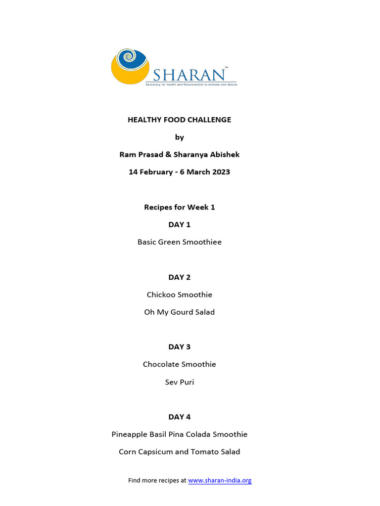 HealthyFoodChallengeWeek1 14feb | PDF | Smoothie | Chutney