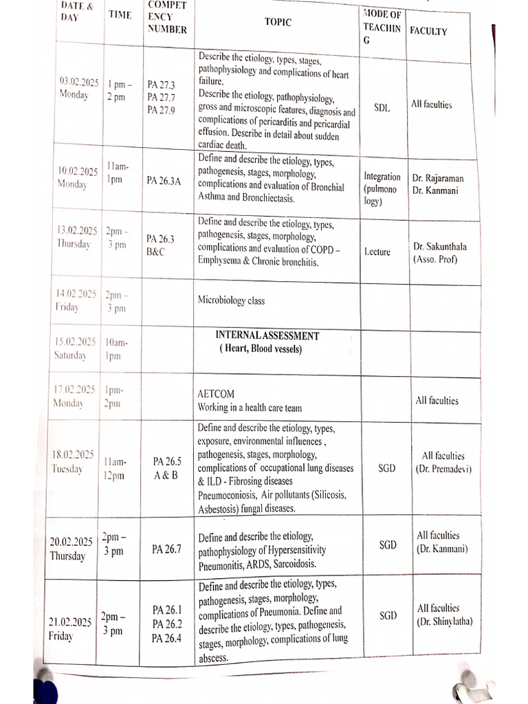 Pathology Schedule February | PDF
