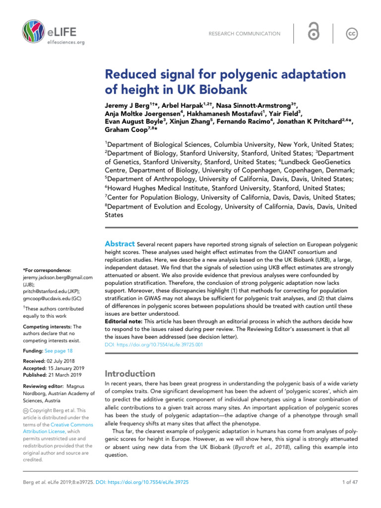 Reduced signal for polygenic adaptation of height in UK Biobank | PDF ...