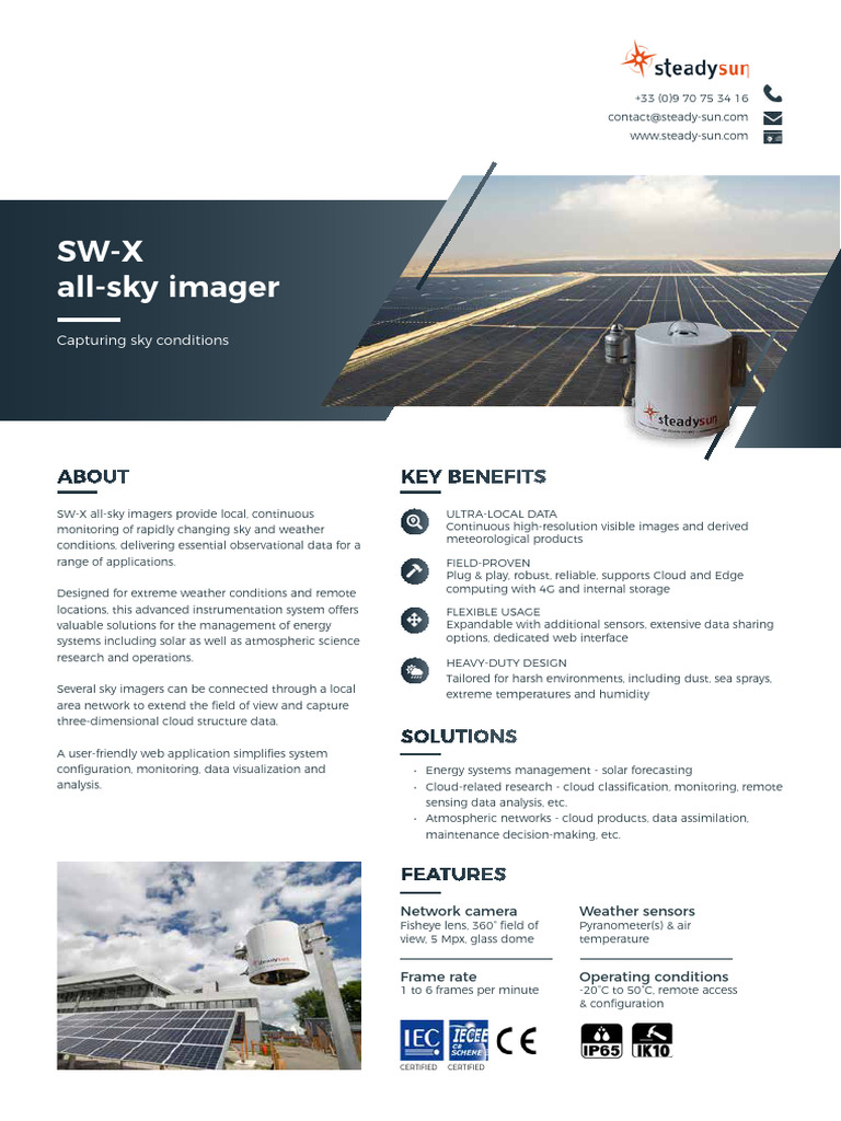 Steadysun SW X All Sky Imager Product Sheet English | PDF | Weather | Cloud