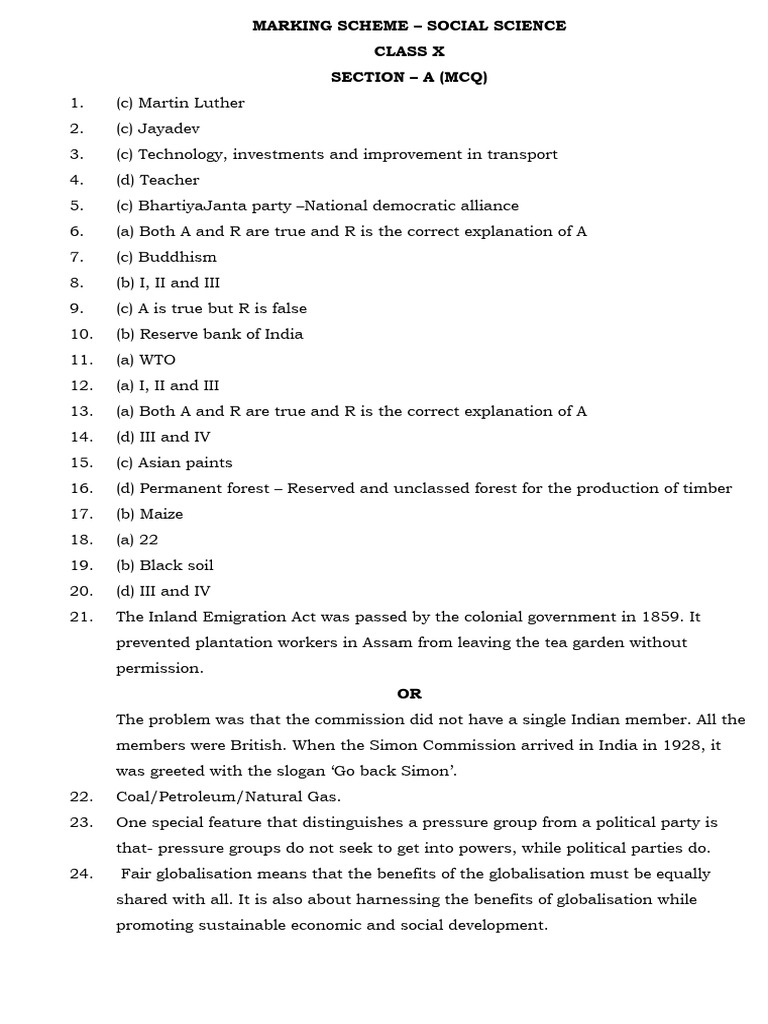Cbse - X - Social Science - Set-3 - Key | PDF | Democracy | Political ...