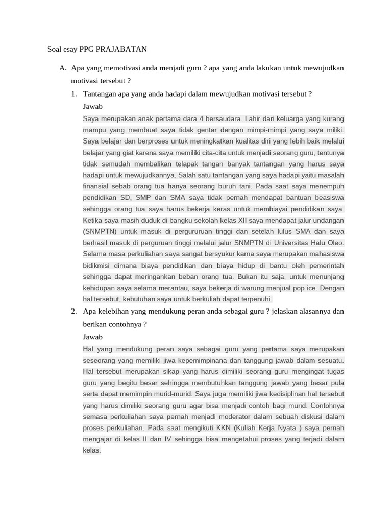 Soal Esay PPG PRAJABATAN | PDF
