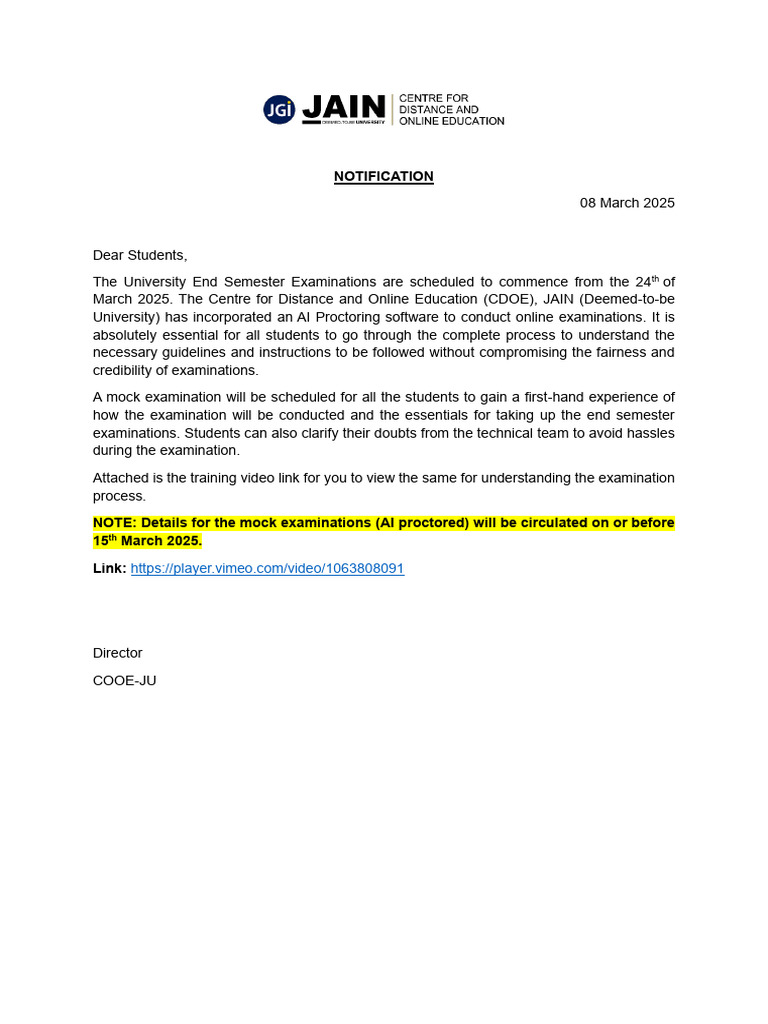 Notification - WLP - Mar-Apr 2025 Exams | PDF