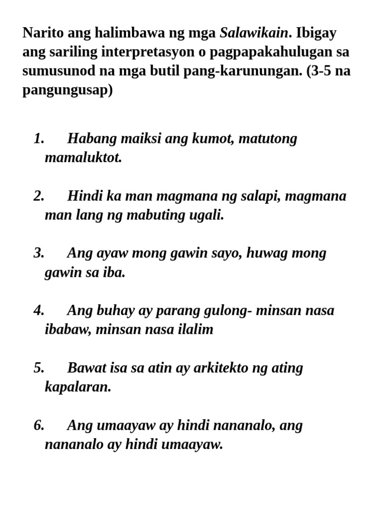 Activity Salawikain | PDF