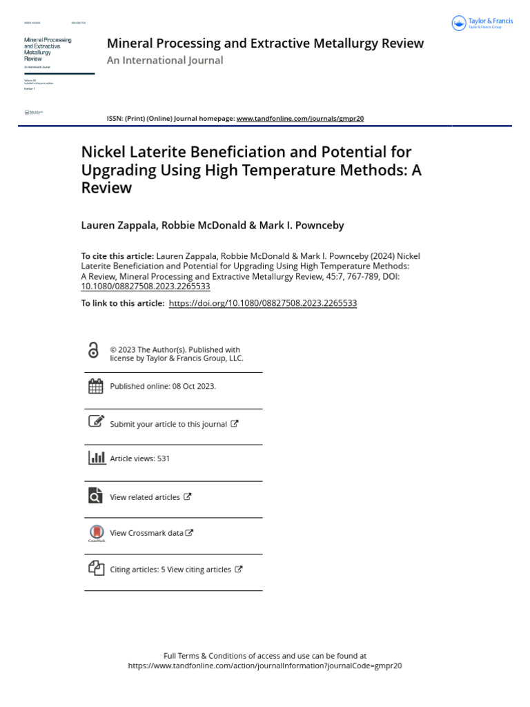 Nickel Laterite Beneficiation and Potential for Upgrading Using High ...