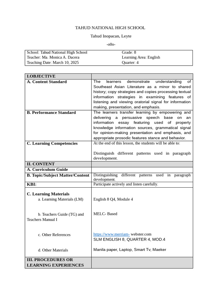 Lesson-Plan - Gr8 (Module4) 20 | PDF | Definition | Concept