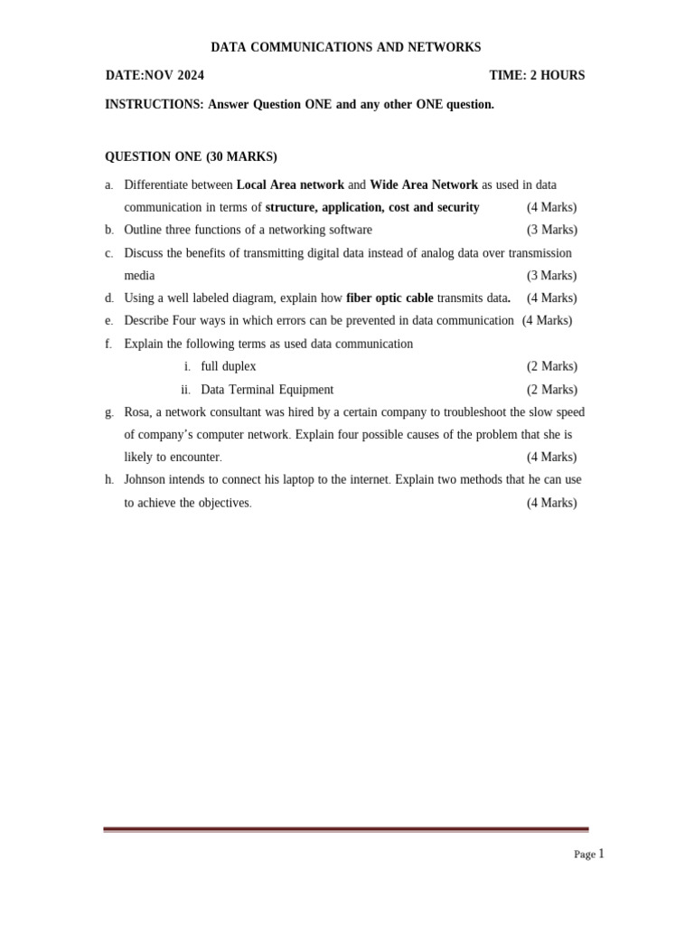 Data Communications Test | PDF | Computer Network | Modulation