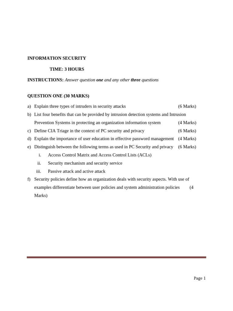 Information Security Exam Pdf Information Security Access Control