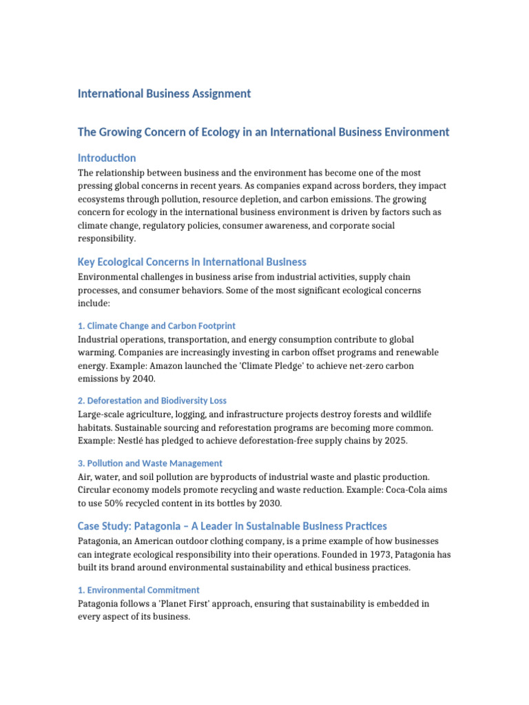 International Business Assignment | PDF | Sustainability | Climate Change