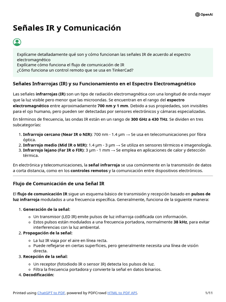 Señales Infrarrojas y Comunicación IR | PDF | Infrarrojo | Espectro ...