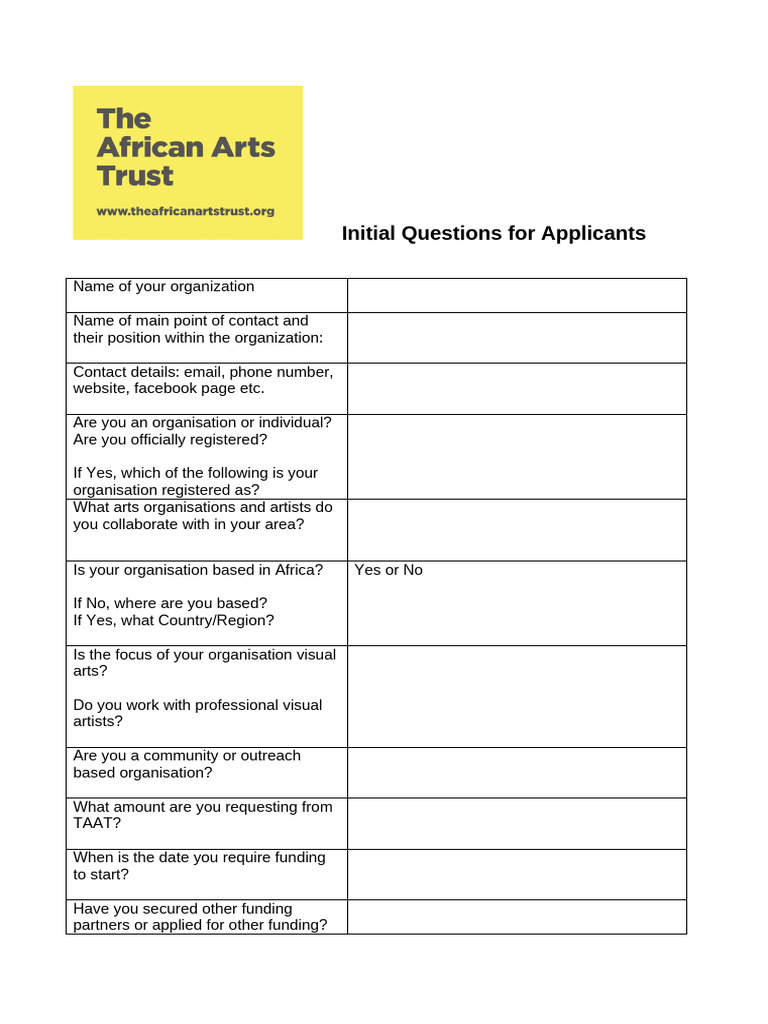 Applicant Questionnaire for Funding | PDF