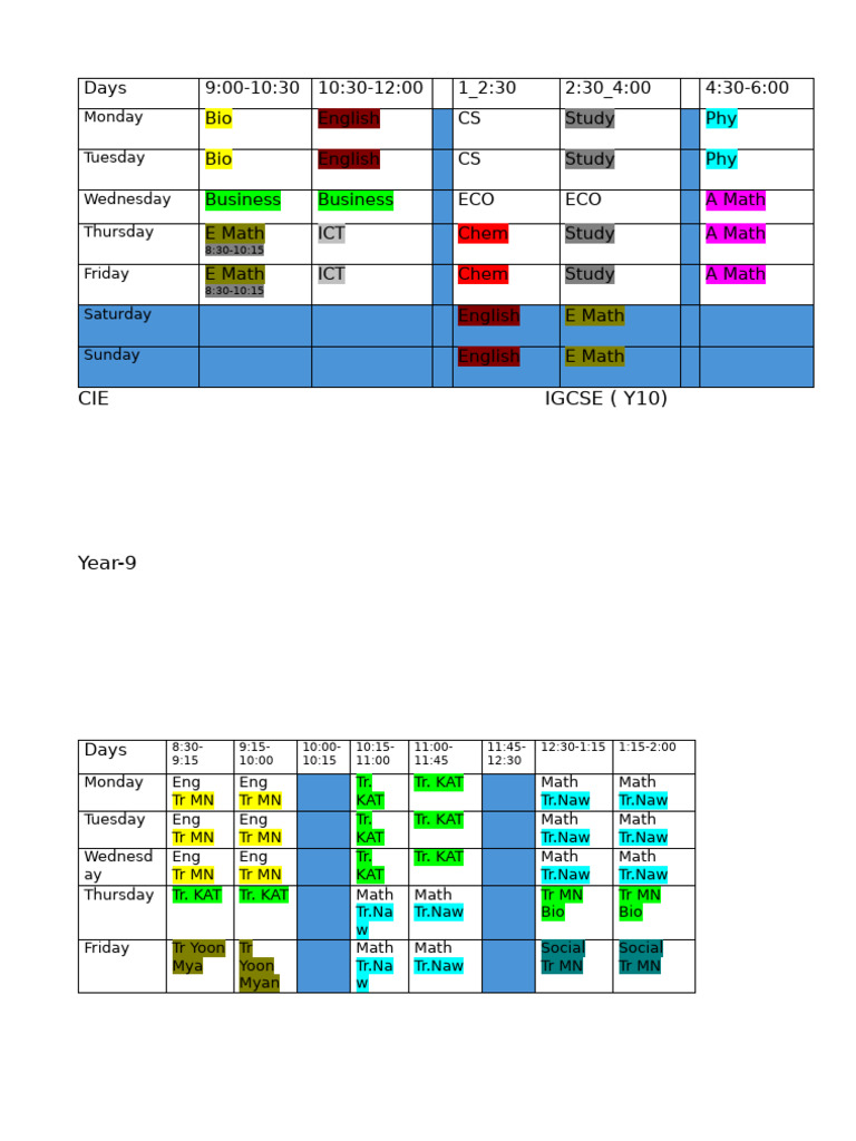 C Timetable - IGCSE | PDF