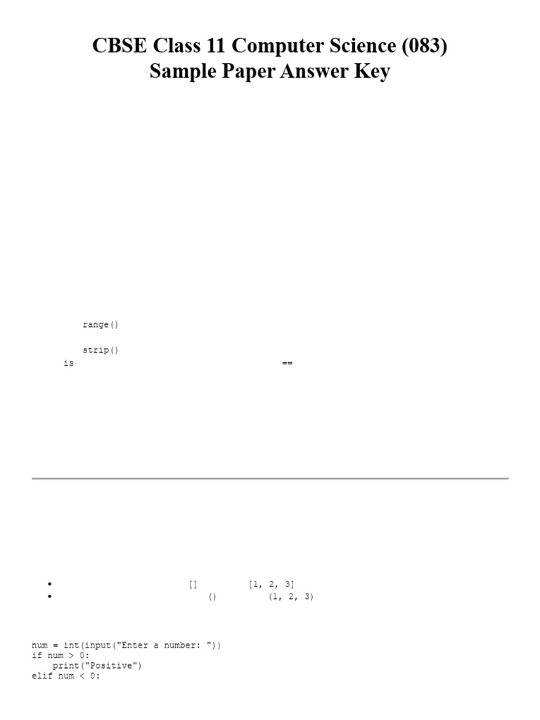 Sample Paper CBSE Class 11 (083) - Answer Key | PDF | Computer Science ...