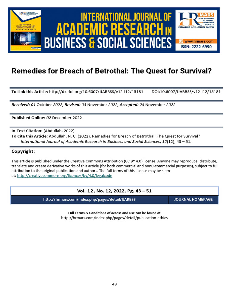 Remedies For Breach of Betrothal The Quest For Survival | PDF | Damages ...