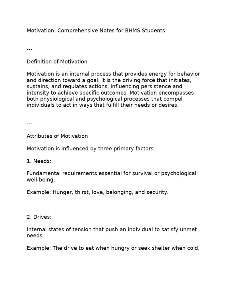 Motivation Comprehensive Note | PDF | Motivation | Motivational