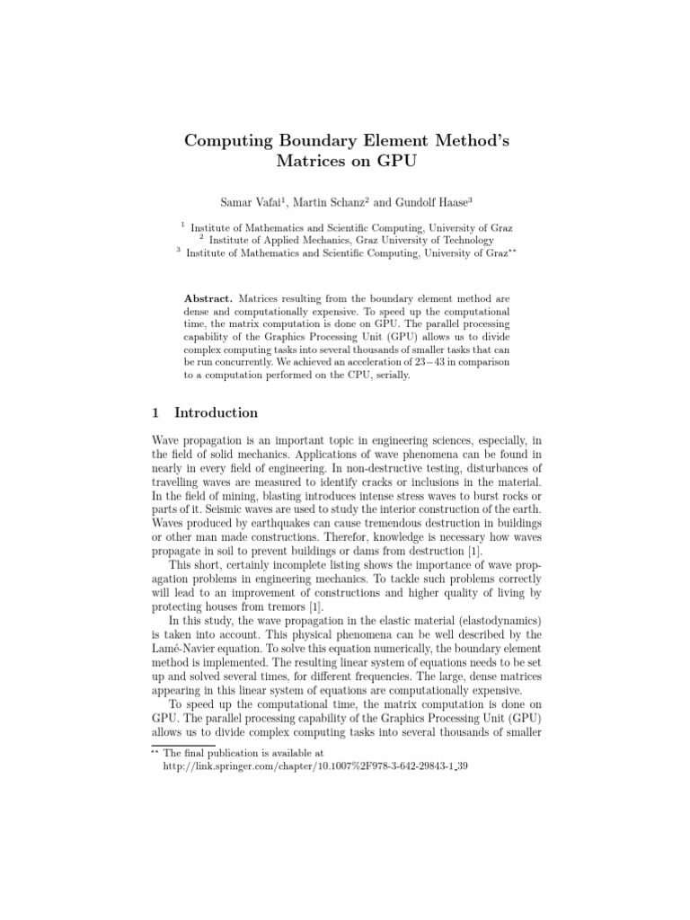 Computing Boundary Element Methods Matrices On Gpu Pdf Matrix Mathematics Parallel Computing