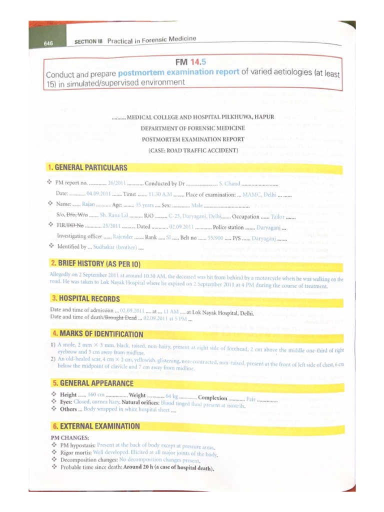 Conduct and Prepare Postmortem Examination Report of Varied Aetiologies | PDF