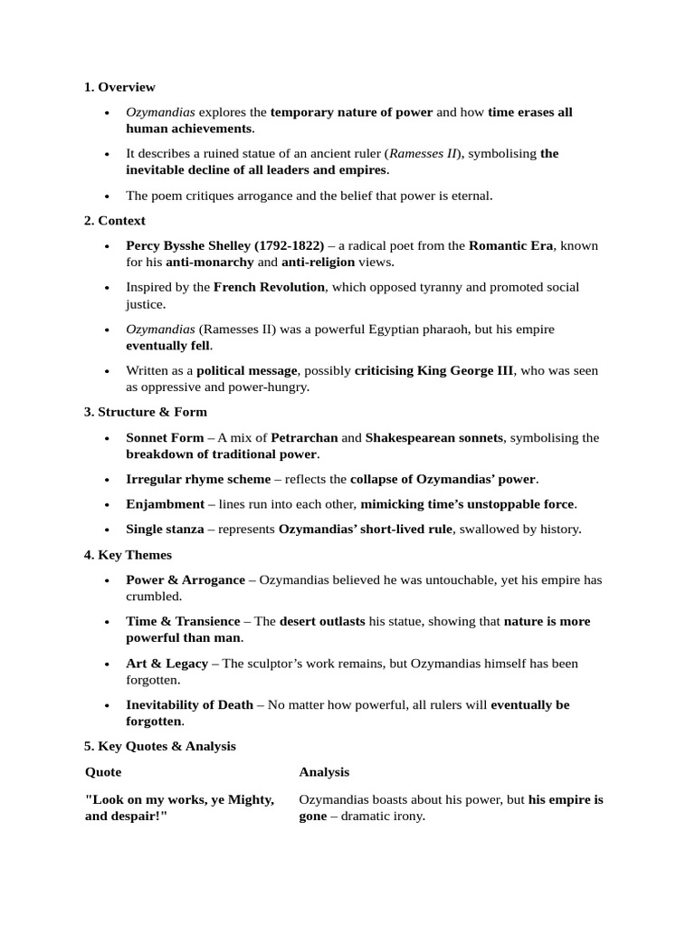 Ozymandias: Power and Transience Analysis | PDF | Poems | Sonnets