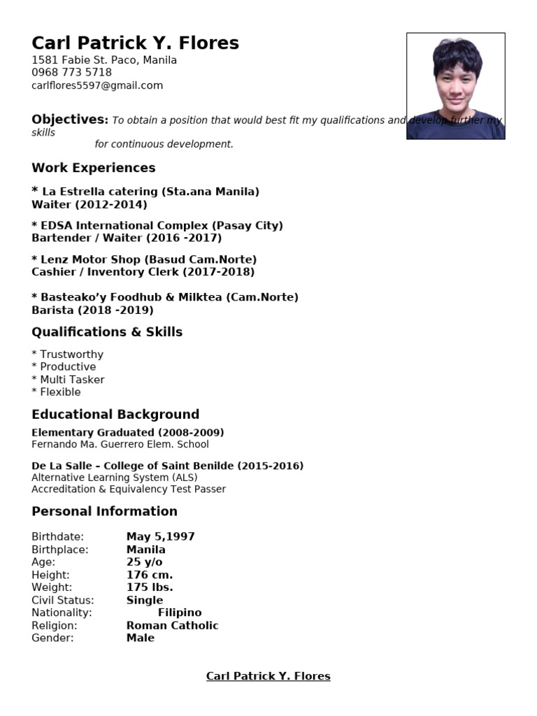 Resume of Carl Patrick Y. Flores | PDF
