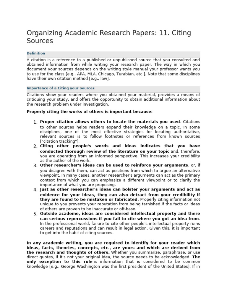Organizing Academic Research Paper Citing Sources (1) | PDF | Citation | Human Communication