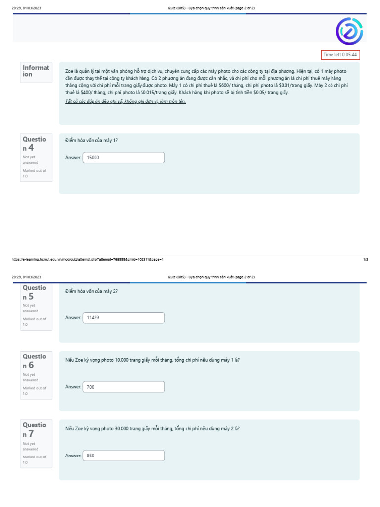 Quiz (Ch5) - Lựa chọn quy trình sản xuất (page 2 of 2) | PDF