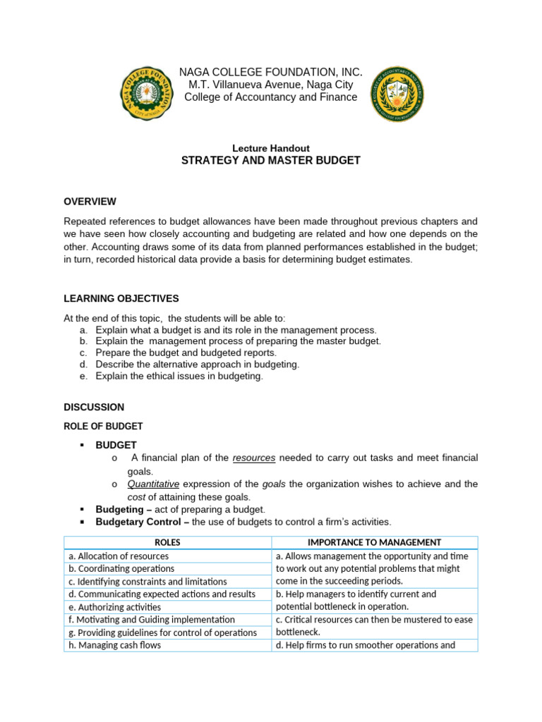 Strategy and Master Budget | PDF | Budget | Business